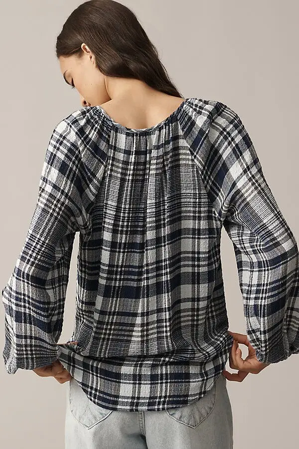 PILCRO Plaid Scoop-neck Top