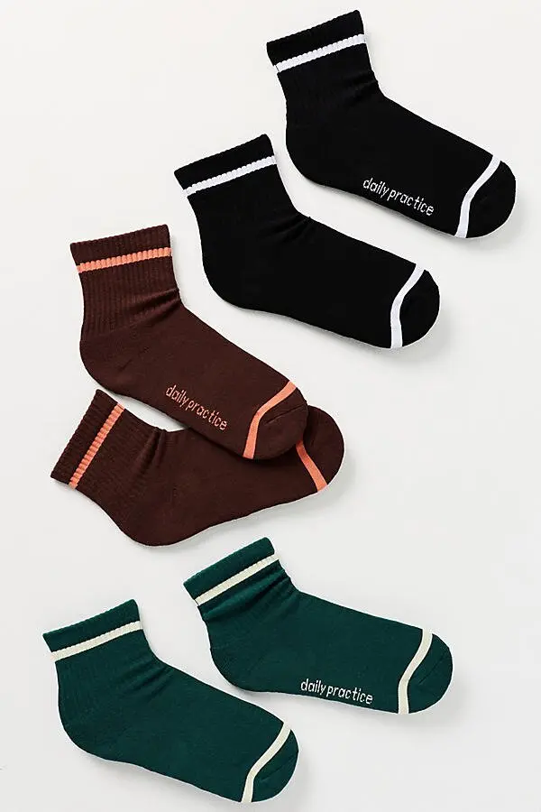 DAILY PRACTICE BY ANTHROPOLOGIE Daily Practice Stripe Crew Socks Set - Black/green/brown