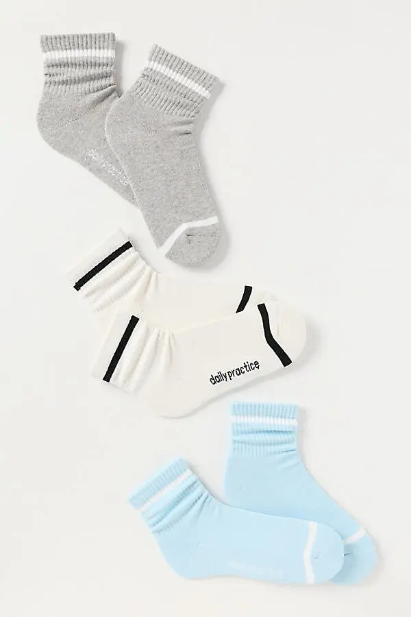 DAILY PRACTICE BY ANTHROPOLOGIE Daily Practice Stripe Crew Socks Set - White/grey/blue