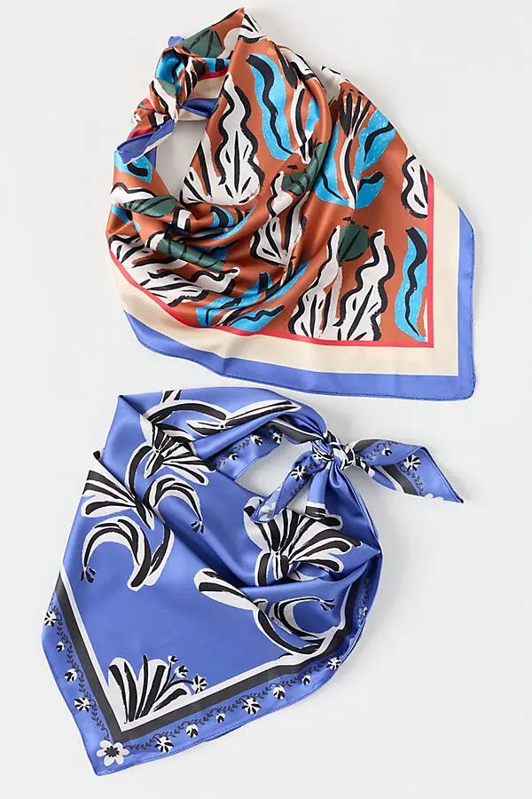 CELANDINE Printed Hair Scarves Set Of 2 - Blue