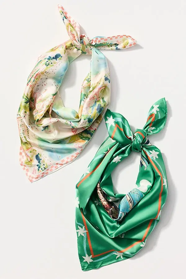 CELANDINE Printed Hair Scarves Set Of 2 - Green