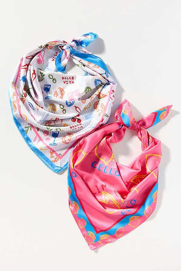 CELANDINE Printed Hair Scarves Set Of 2 - Pink