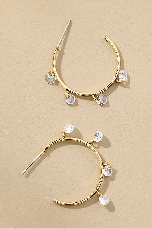 Anthropologie Pavé Stone Hoop Earrings - Gold