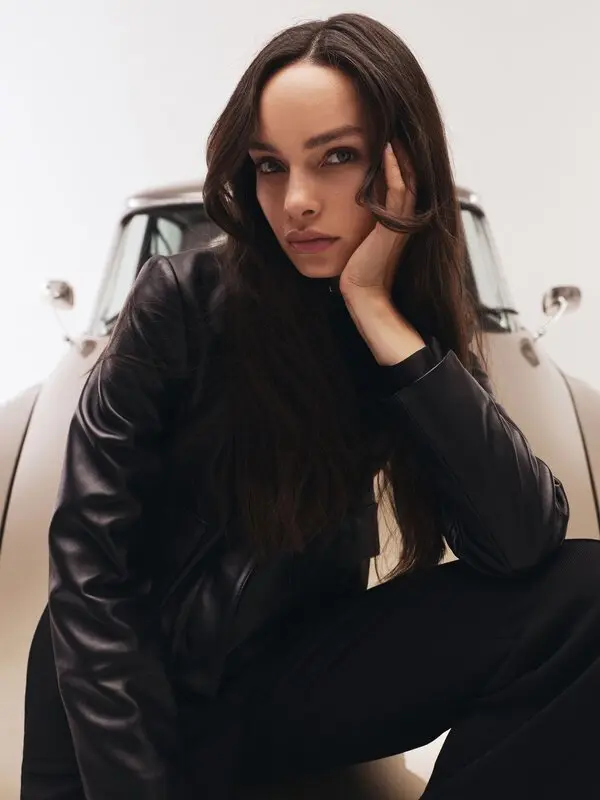 REISS Drew Collared Leather Jacket - Black