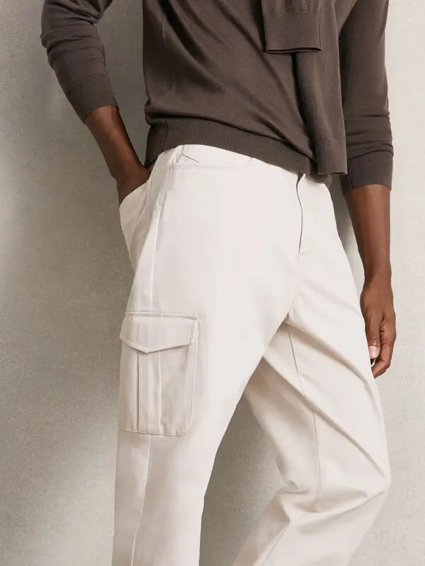 REISS Cotton Tapered Cargo Trousers - Stone
