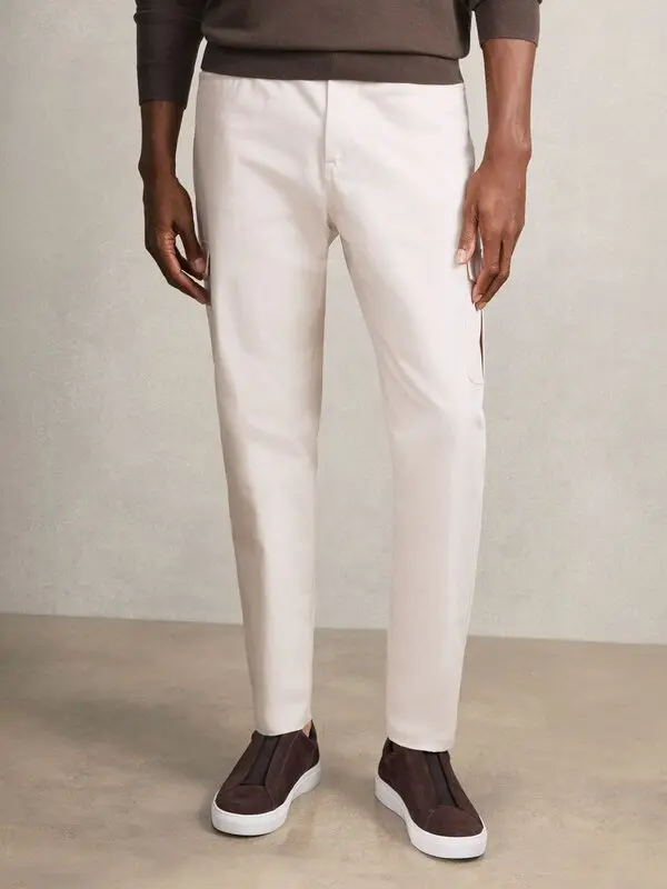 REISS Cotton Tapered Cargo Trousers - Stone