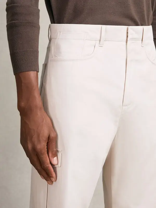 REISS Cotton Tapered Cargo Trousers - Stone