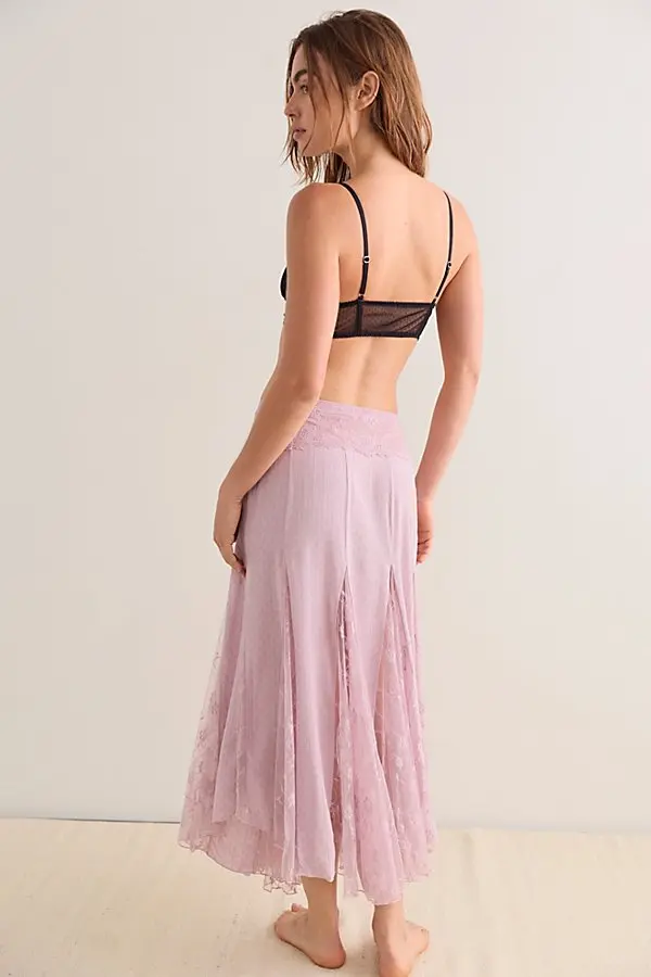 Free People Intimately Maxi Slip Skirt With Lace And Mesh Details - Keepsake Lilac