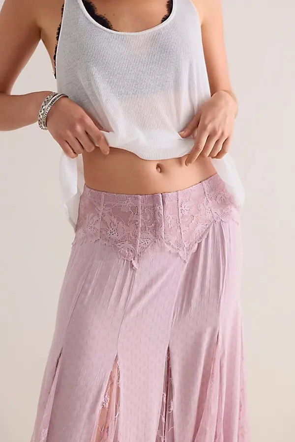 Free People Intimately Maxi Slip Skirt With Lace And Mesh Details - Keepsake Lilac