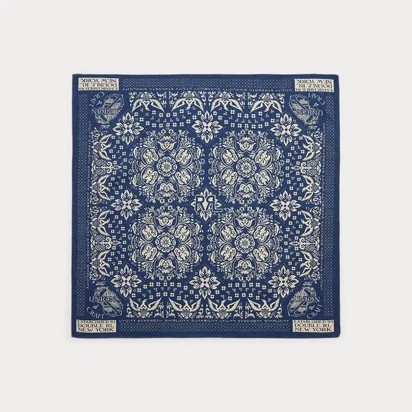 Ralph Lauren Indigo Floral-print Cotton Bandanna - Indigo/cream
