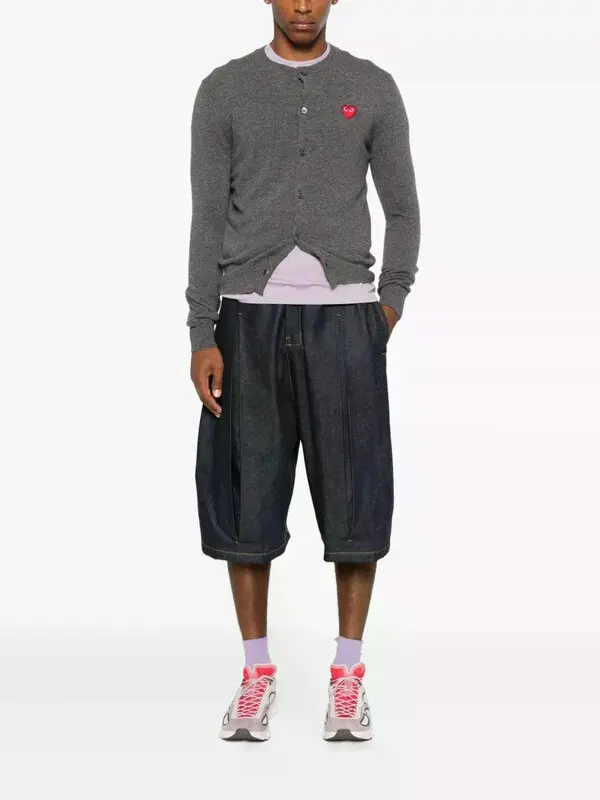 Play Comme Des Garcon Logo Heart-emblem Cardigan - Grey