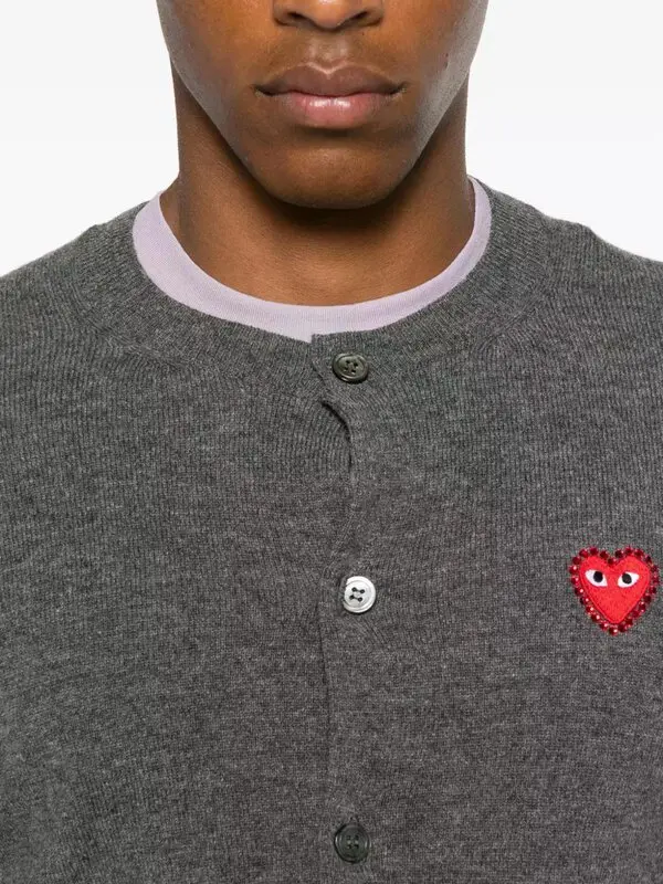 Play Comme Des Garcon Logo Heart-emblem Cardigan - Grey