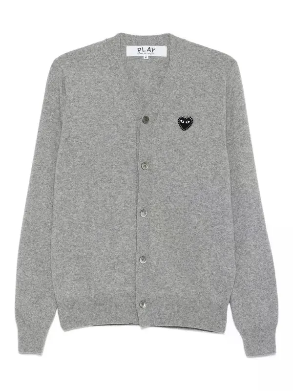 Play Comme Des Garcon Heart-emblem Cardigan With Rhinestone Embellishments - Grey