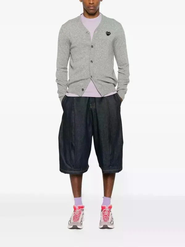 Play Comme Des Garcon Heart-emblem Cardigan With Rhinestone Embellishments - Grey