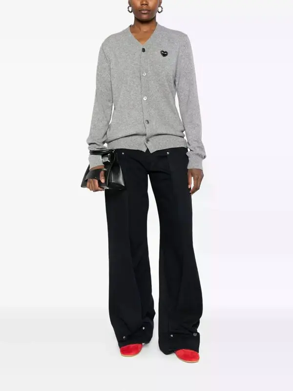 Play Comme Des Garcon Heart-emblem Cardigan With Rhinestone Embellishments - Grey