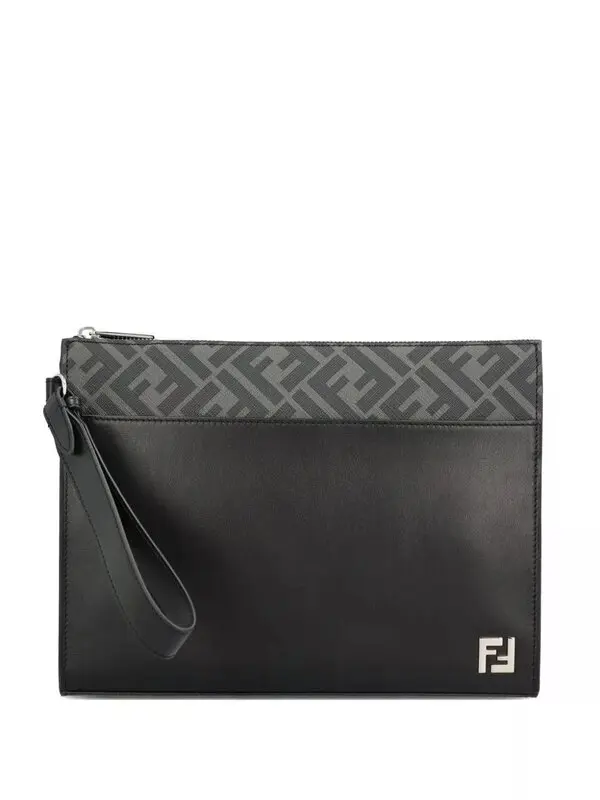 Fendi Ff Motif Leather Clutch - Black