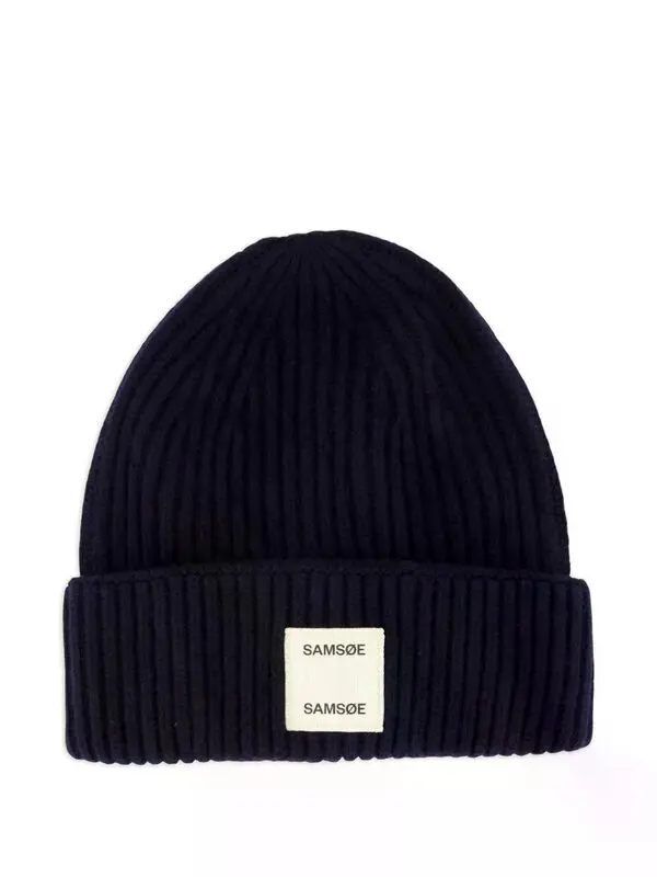 SAMSOE SAMSOE Ribbed Wool Beanie - Blue