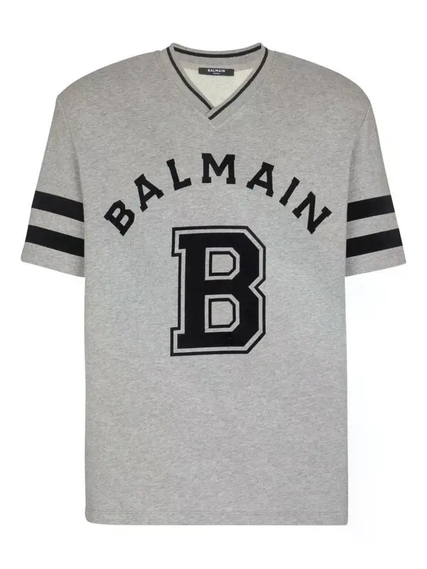 Balmain V-neck Logo-print T-shirt - Grey