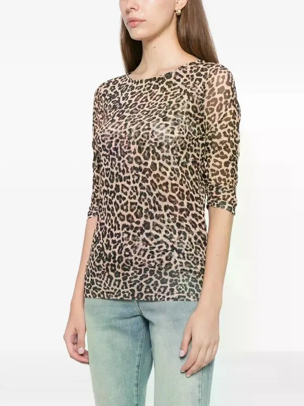 Johnny Was Ruched-sleeved Mesh Top - Brown
