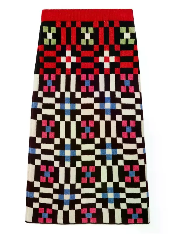 La DoubleJ Geometric-pattern Knit Skirt - Red