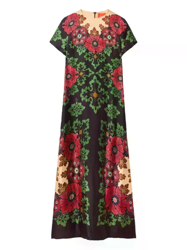 La DoubleJ Silk Floral Print Midi Dress - Red