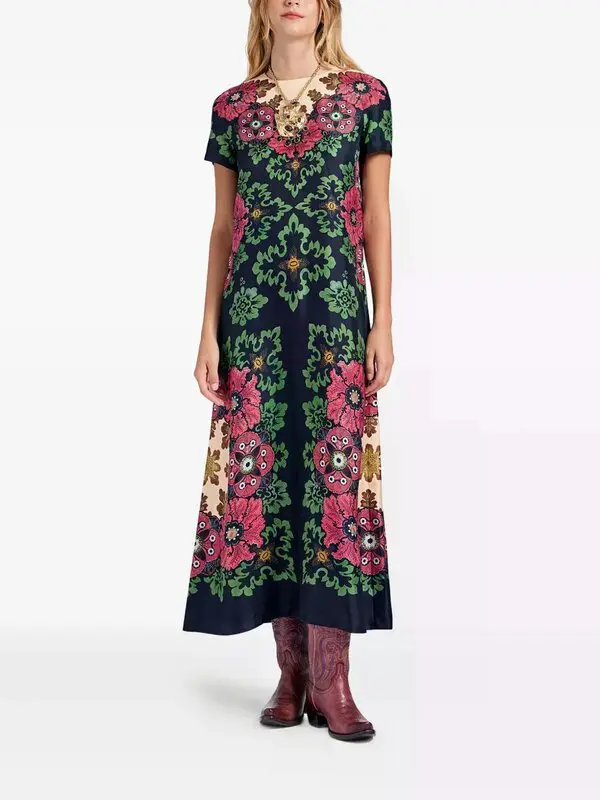 La DoubleJ Silk Floral Print Midi Dress - Red