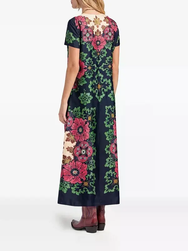 La DoubleJ Silk Floral Print Midi Dress - Red