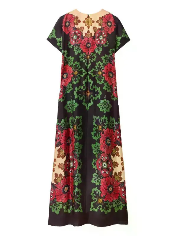 La DoubleJ Silk Floral Print Midi Dress - Red