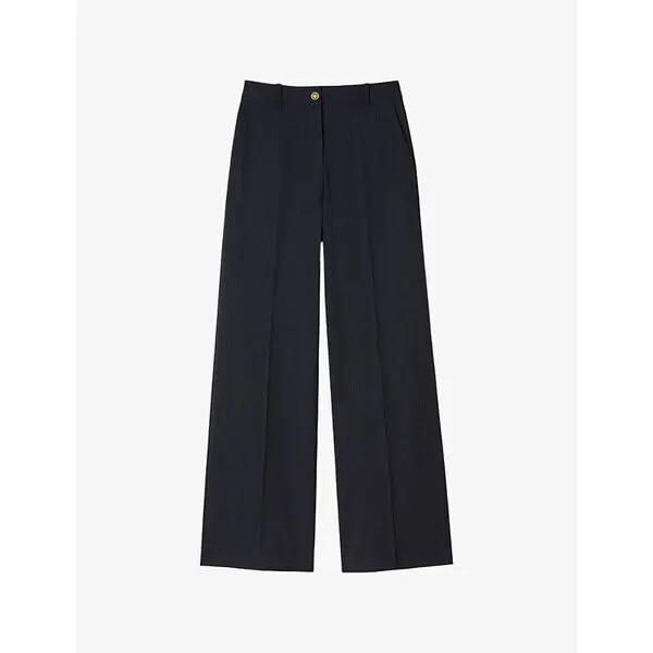 Sandro Striped Straight-leg Wool-blend Trousers - Navy Blue