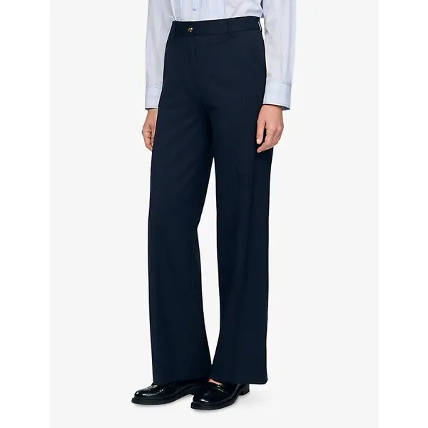 Sandro Striped Straight-leg Wool-blend Trousers - Navy Blue