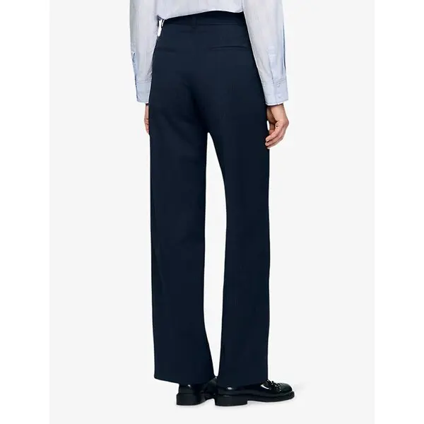 Sandro Striped Straight-leg Wool-blend Trousers - Navy Blue