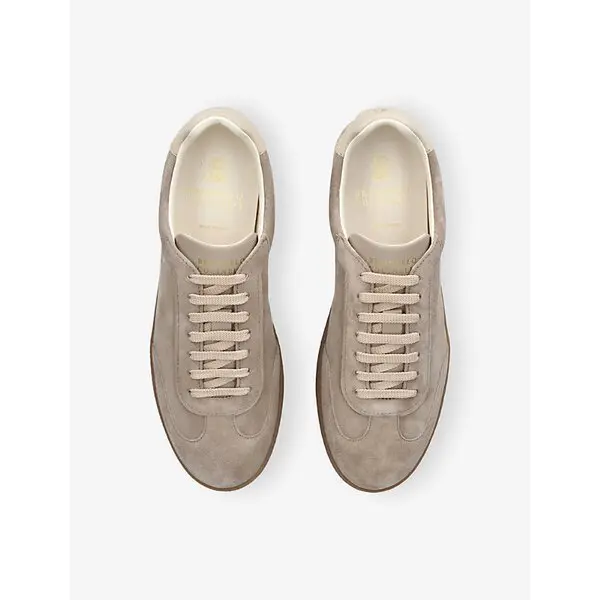 Brunello Cucinelli Foiled-logo Suede Trainers - Beige