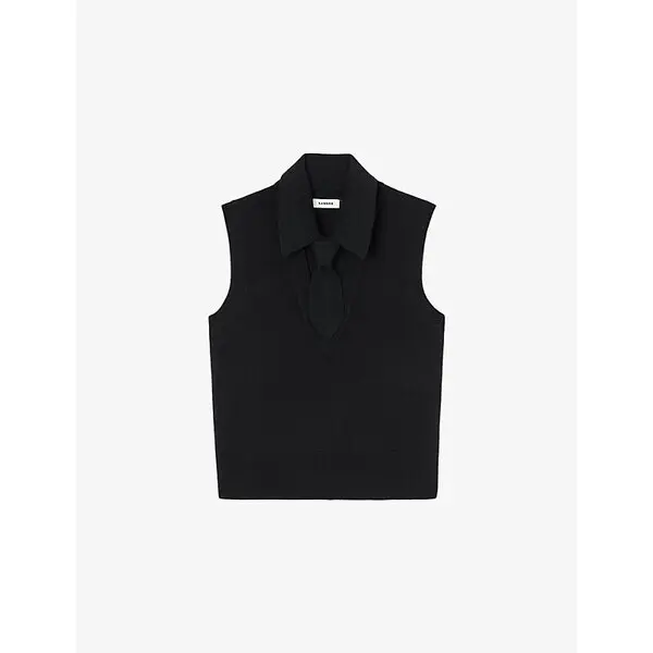 Sandro Tie-neck Sleeveless Wool-blend Jumper