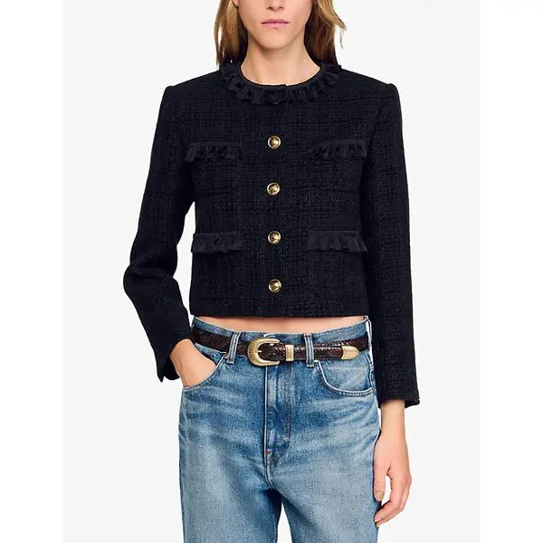 Sandro Ruffled-trim Tweed Jacket
