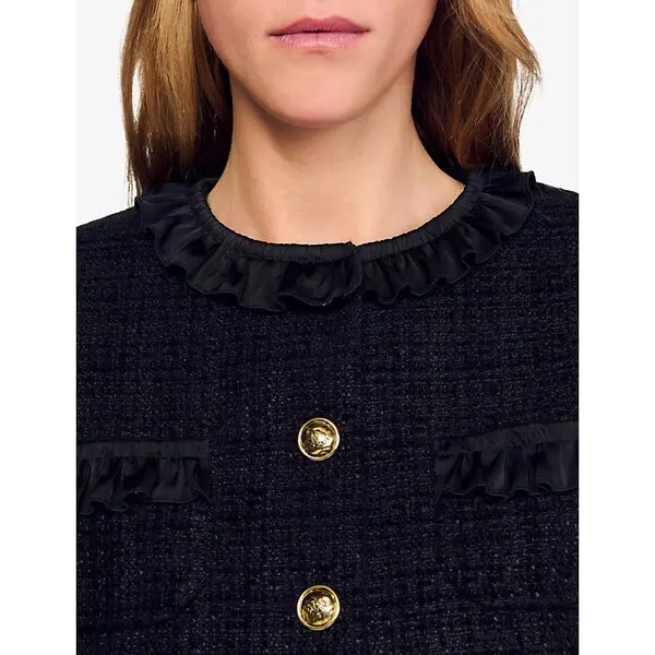 Sandro Ruffled-trim Tweed Jacket