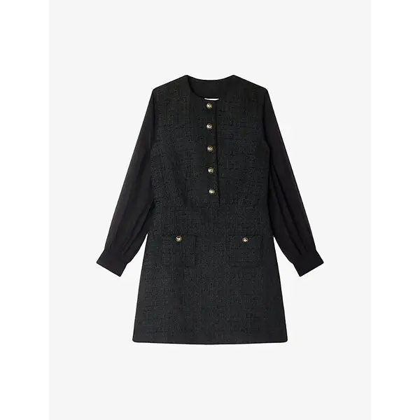 Sandro Round-neck Button-down Woven Mini Dress