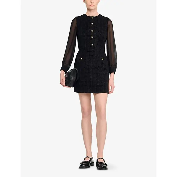 Sandro Round-neck Button-down Woven Mini Dress