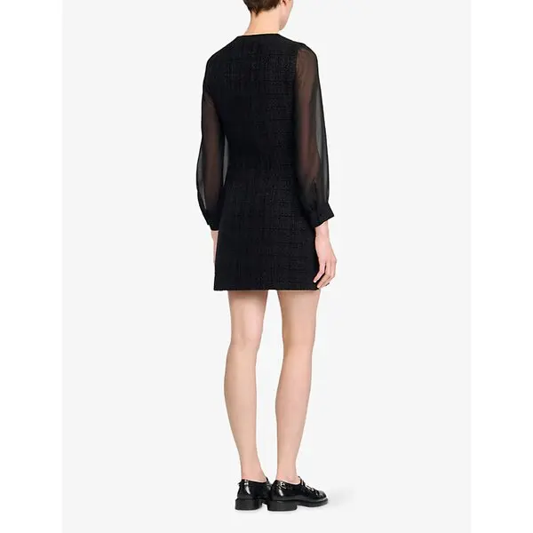 Sandro Round-neck Button-down Woven Mini Dress