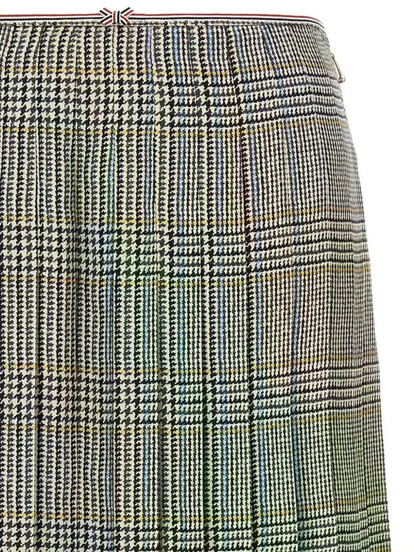 Thom Browne Houndstooth Pleated Midi Skirt