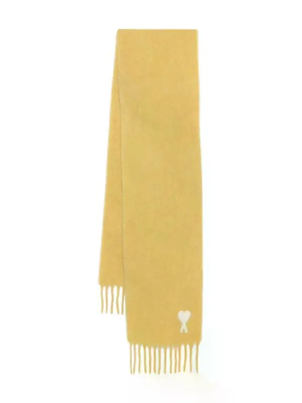 Ami Heart-embellishment Fringed-hem Scarf - Yellow