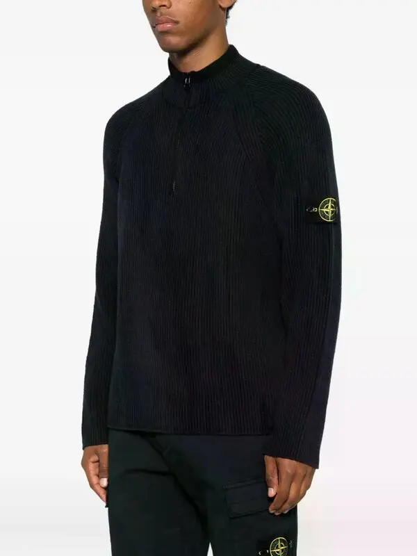 Stone Island Ribbed Zip-neck Sweater - Blue