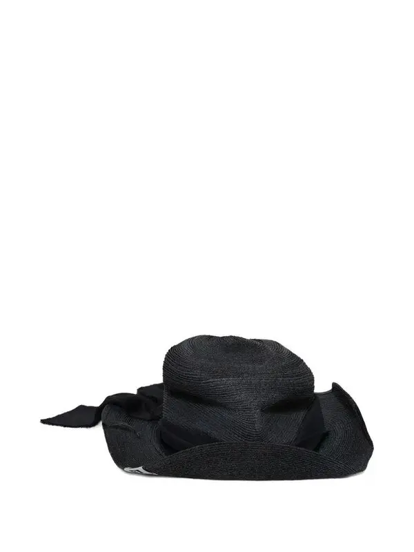 Mihara Yasuhiro Ribbon-detail Straw Hat - Black
