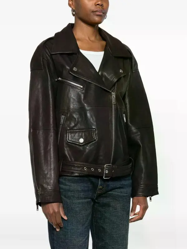 GESTUZ Belted Leather Jacket - Brown