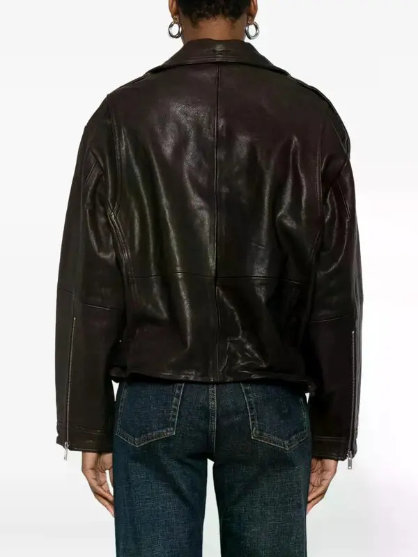 GESTUZ Belted Leather Jacket - Brown