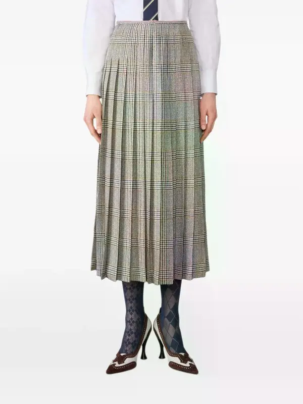 Thom Browne Houndstooth Pleated Midi Skirt