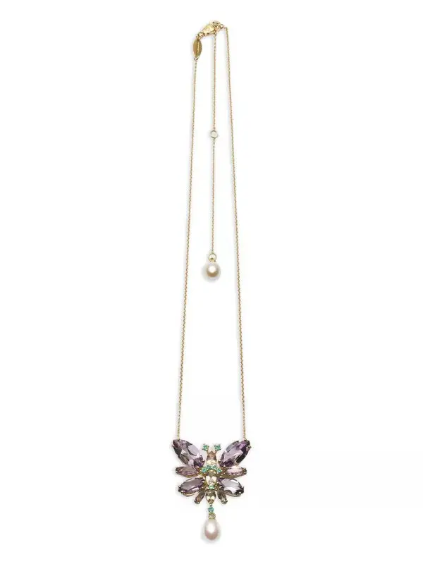 Dolce & Gabbana 18k Yellow Multi-stone Butterfly Pendant Necklace - Gold