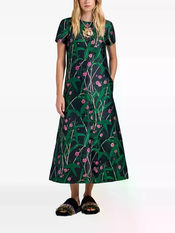 La DoubleJ Floral Print Midi Dress - Black