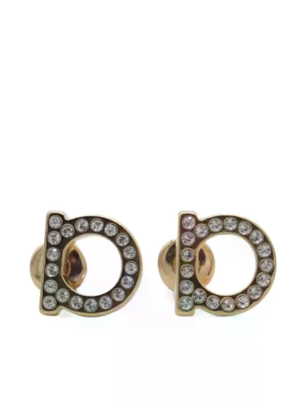 FERRAGAMO Gancini Crystal-embellished Stud Earrings - Gold