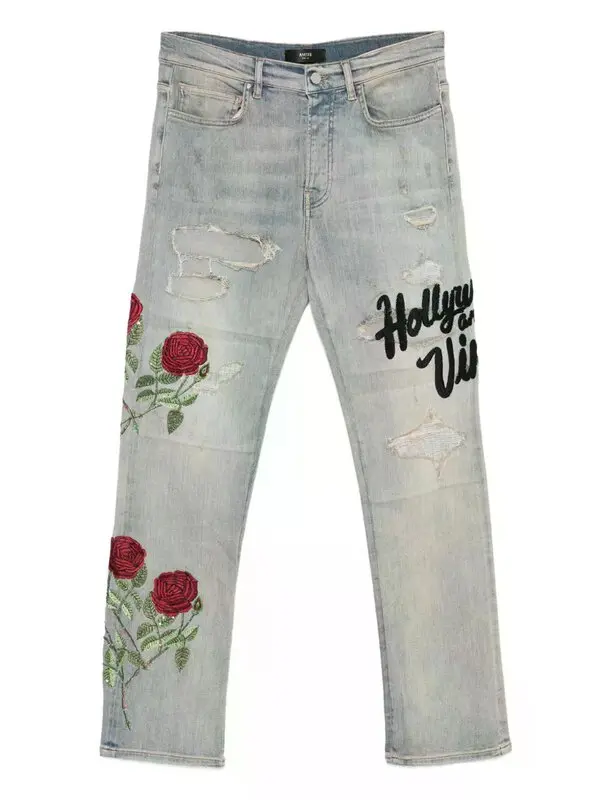 Amiri Rose Embroidered Distressed Jeans