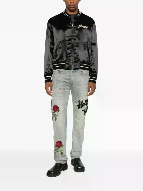 Amiri Rose Embroidered Distressed Jeans